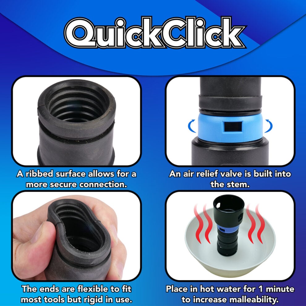 Quick Click Shop Vacuum Hose with Power Tool Adaptors and Dust Shroud - Central Technology Systems